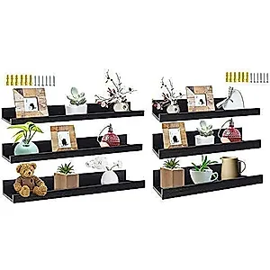 16 Inch + 24 Inch Black Wall Mounted Floating Shelves Set of 3