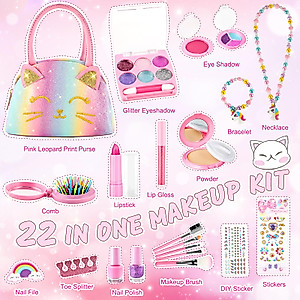 Kids Makeup Kit for Girl, Kids Washable Makeup Girls Toys, Girls Makeup Kit for Kids with Cute Cat Bag, Real Make up Set for Kid Little Girls Toddlers Princess Christmas Birthday Gifts Age 3-6-8-10-12