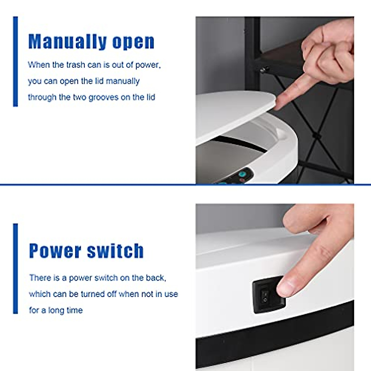 Hkeli 13 Gallon50 Liter Garbage Can Automatic Trash Kitchen Touch Free High Capacity with Lid Brushed Stainless Steel Waste Bin for Bathroom Bedroom Home Office (White), 17.3 x 13 x 23.6 inches