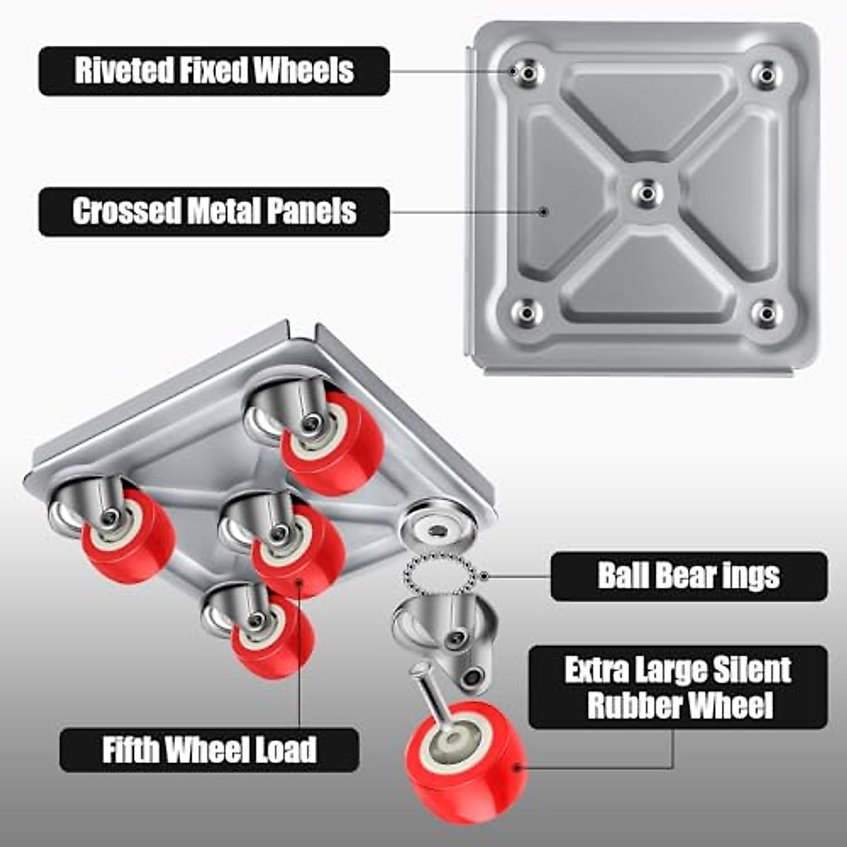 BTEC Furniture Sliders for Hardwood/Carpeted Floors, Furniture Movers with Wheels of 5, Appliance Dolly for Heavy Furniture