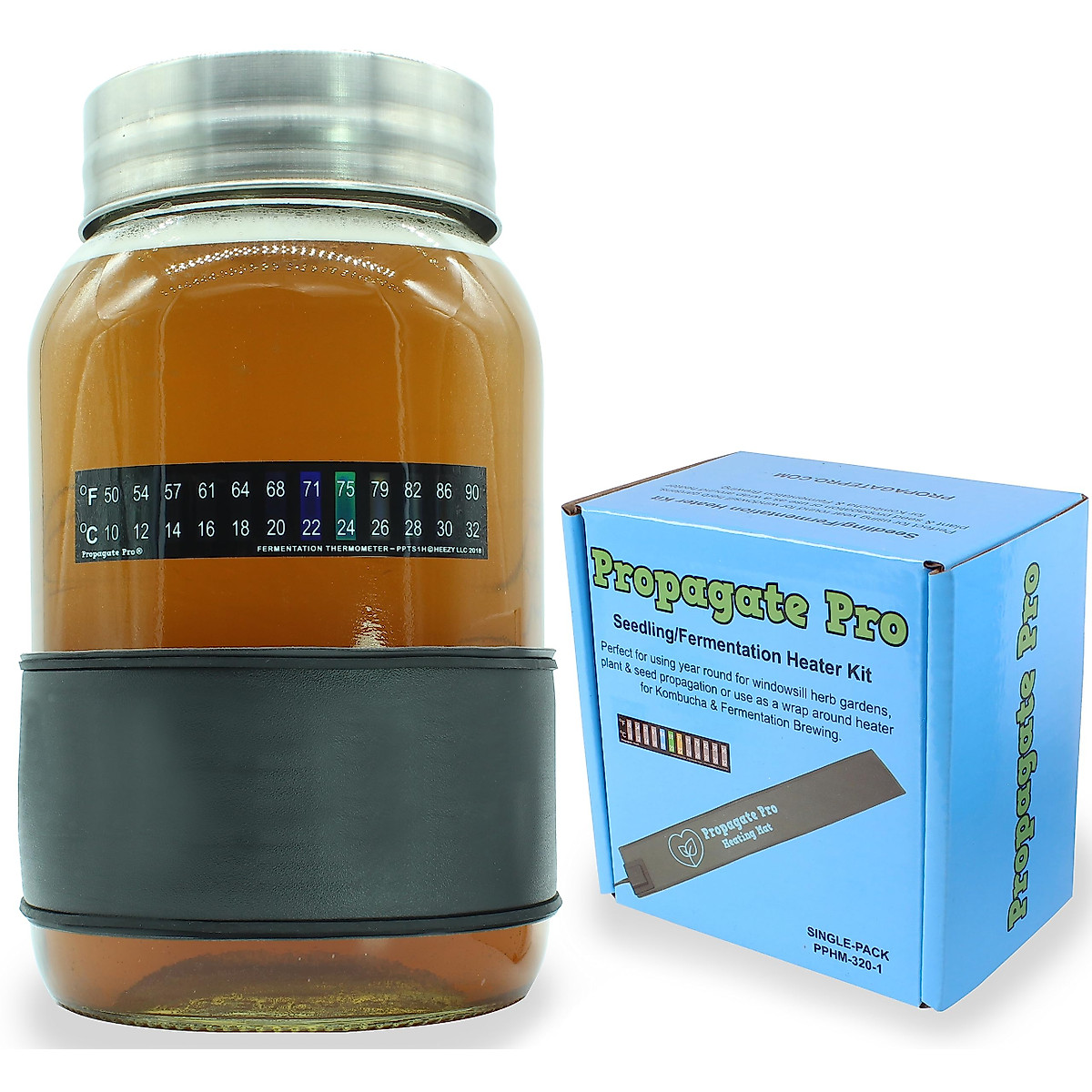 Wrap Around Kombucha Heater Belt | Propagate Pro Brewing and Fermentation Heat Mat Warmer | Keeps Your SCOBY Happy and Productive with Stickon Thermometer