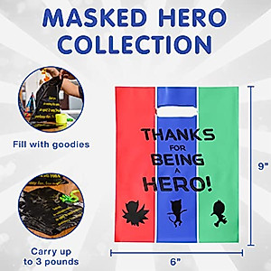 Party Favor Plastic Goodie Bags with Handles- Theme Birthday Supplies Gift Bag for Kids and Adults – Hero Masks (24 Pack)