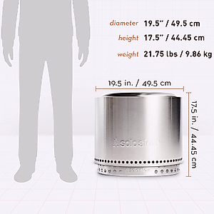 Solo Stove Bonfire 2.0 with Stand, Smokeless Fire Pit | Wood Burning Fireplaces w/Removable Ash Pan, Portable Outdoor Firepit - for Camping, Stainless Steel, H: 16.75 in x Dia: 19.5 in, 21.75 lbs