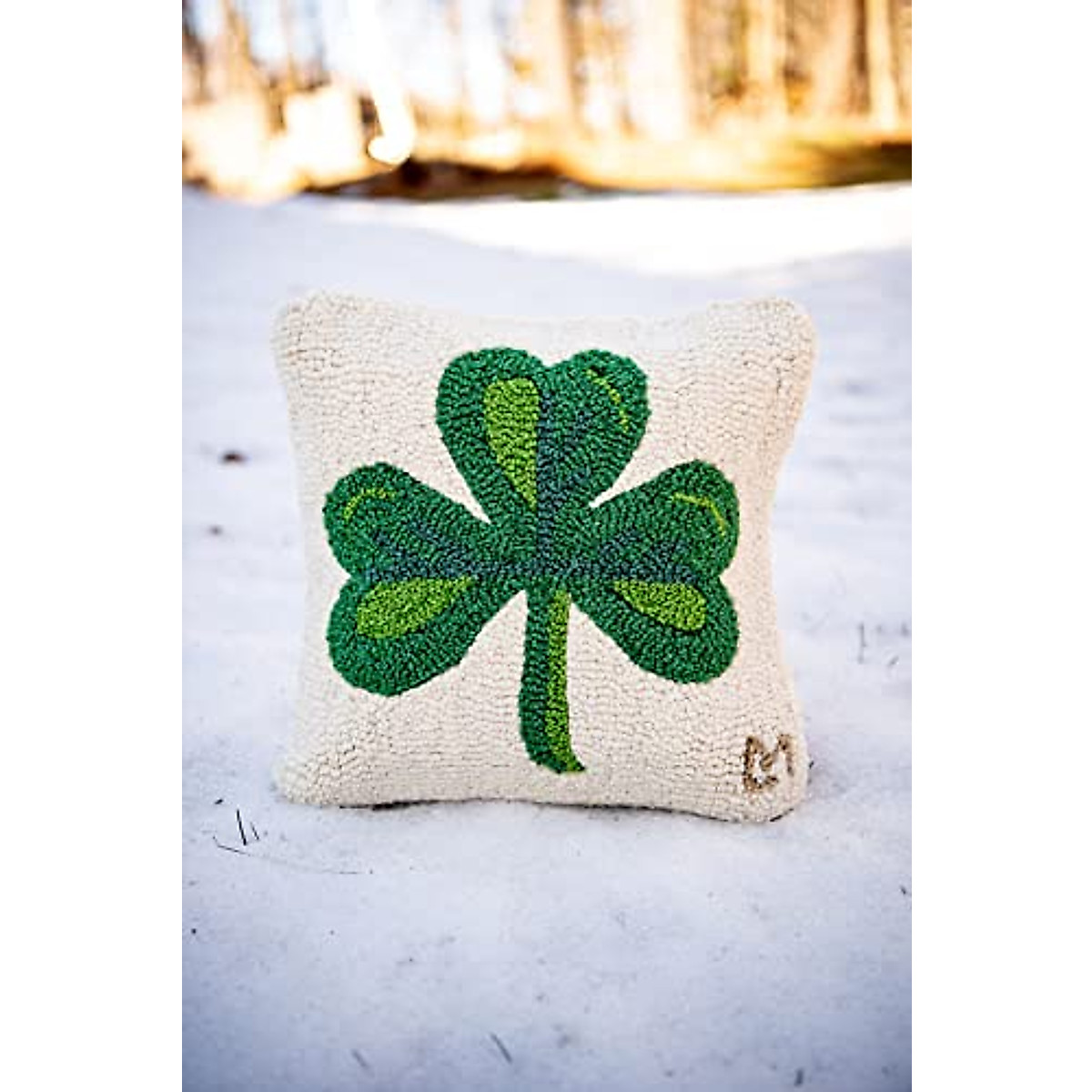 Chandler 4 Corners Artist-Designed Shamrock Hand-Hooked Wool Decorative Throw Pillow (14” x 14”)
