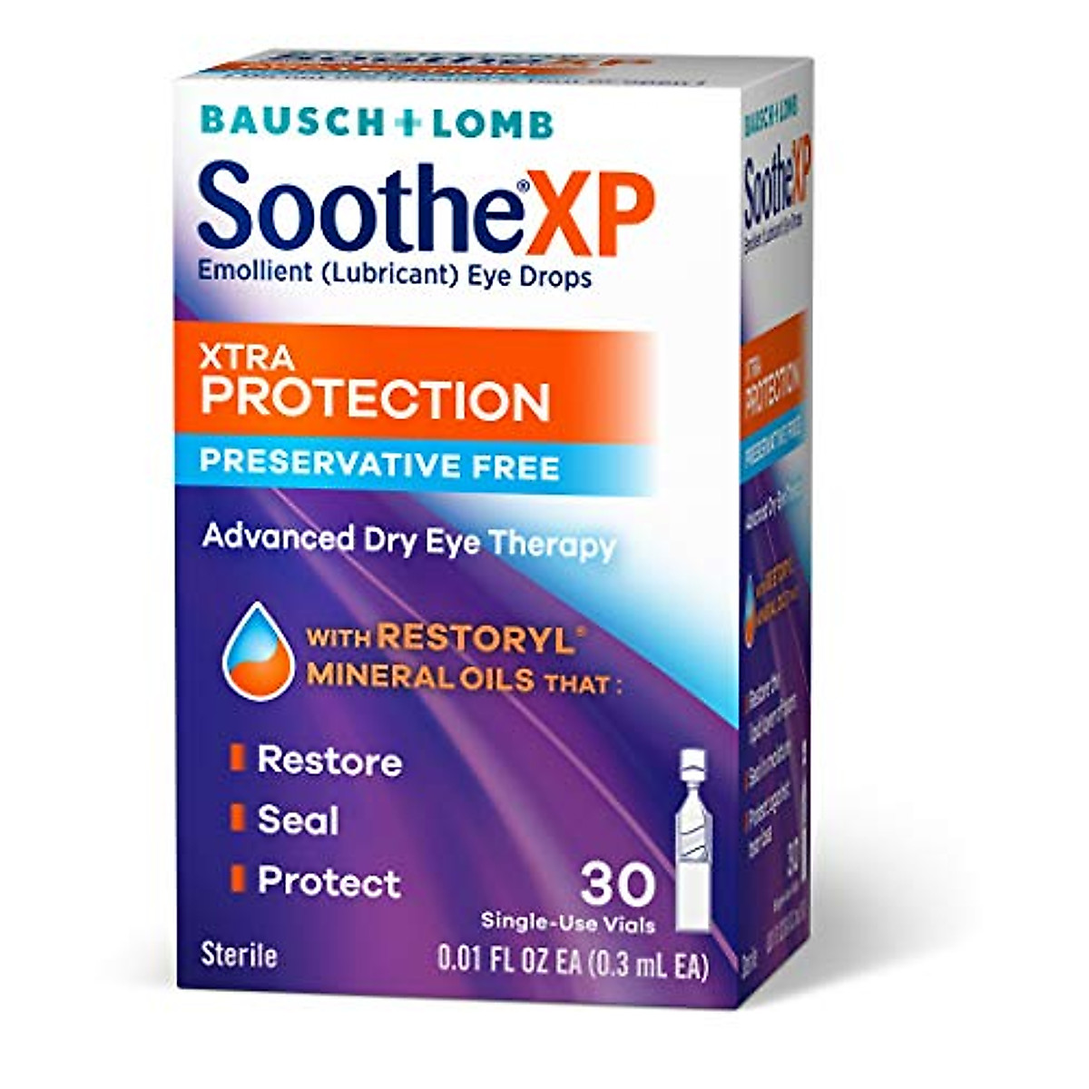 Eye Drops by Bausch & Lomb, Lubricant Relief for Dry Eyes, Soothe XP, Preservative Free, Single Use Dispensers, 0.3 mL, 30 Count