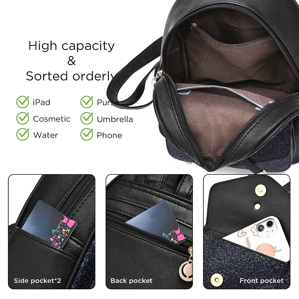 I IHAYNER Cute Sequin Mini Backpack for Women Small Bowknot Leather Purse Fashion Backpack Purse for Women (Purple)