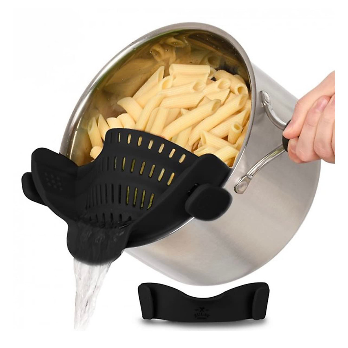 Clip on Strainer for Pots Pan Pasta Strainer, Silicone Food Strainer Hands-Free Pan Strainer, Clip-on Kitchen Food Strainer for Spaghetti, Pasta, Ground Beef Fits All Bowls and Pots, Black