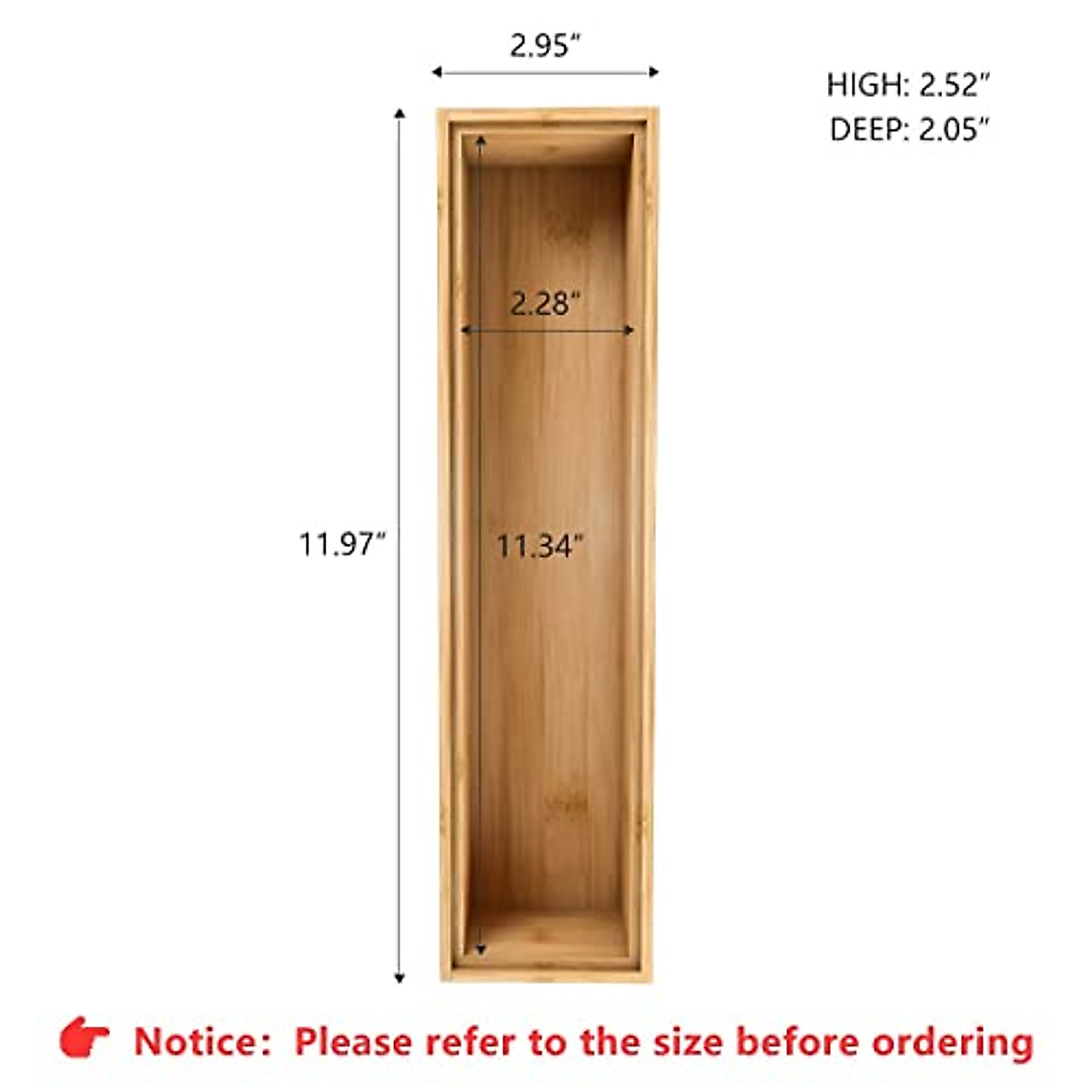 Drawer Organizer Bamboo Storage Box - Kitchen Bathroom Desk Wood Stackable Tray 12x3x2.5inch