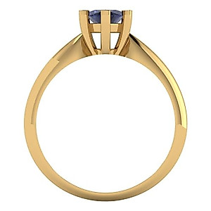 Clara Pucci 1.0 ct Marquise Cut Solitaire Simulated Blue Sapphire Engagement Bridal Promise Anniversary Ring 18K Yellow Gold Size 5.5
