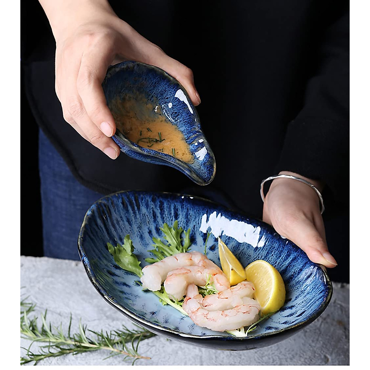 Ceramic Dip Bowls Sets, Blue Dipping Sauce Bowls/Dishes,Condiments Serving Bowls for kitchen Tomato Sauce, Soy, BBQ and other Party Dinner - Set of 2