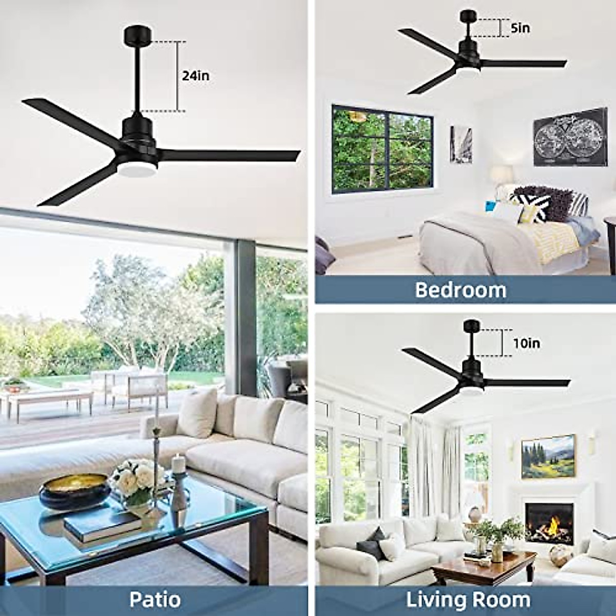 ghicc Outdoor Ceiling Fan with Lights: 60 inch Black Ceiling Fan with Remote Fan for Bedroom 6 Speeds Modern Fan with Reversible DC Motor for Patio Bedroom Living Room