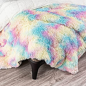 Wemore Sherpa Fleece Weighted Blanket for Adult Grey 48 x 72 Inches 15lbs with Shaggy Long Fur Faux Fur Weighted Blanket Rainbow 60 x 80 Inches 15lbs
