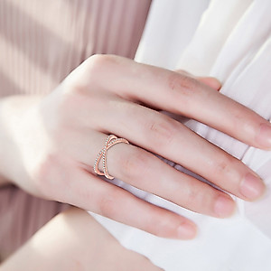 X Ring Sterling Silver, Cubic Zirconia X Criss Cross Ring for Women, (rose-gold-plated-silver, 6)