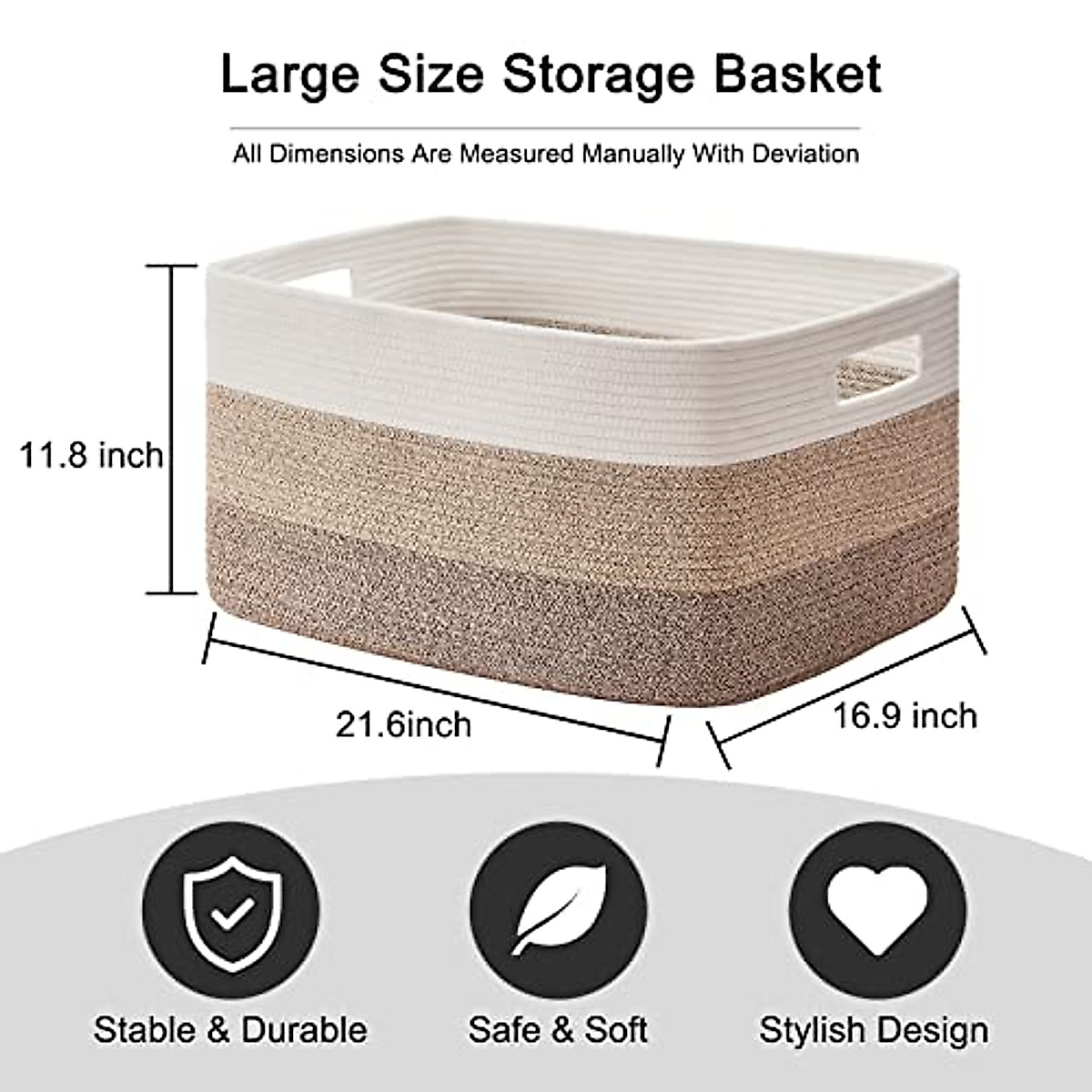 OIAHOMY Large Blanket Basket, Rectangle Woven Baskets for Storage, Nursery Cotton Rope Basket Living Room, Toy Basket For Organizing, Large Baskets With Handle-22”x17”x12”-Gradient Yellow