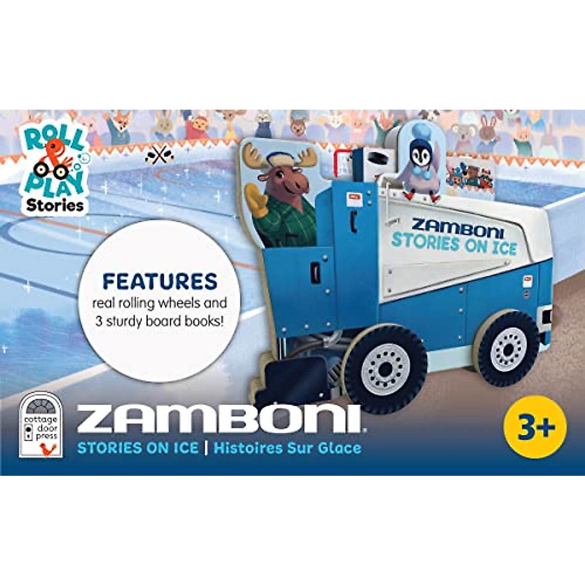 Zamboni Stories on Ice- Wheeled Board Book Set, 3-Book Gift Set With Rolling Truck Slipcase for Toddlers Ages 1-5 (Roll & Play Stories)