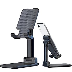Cell Phone Stand for Desk, Desktop Mobile Phone Stand, Universal Cell Phone Stand, Foldable, Adjustable Support Height, Compatible with 8-Inch Device, Black, with Silicone Pad
