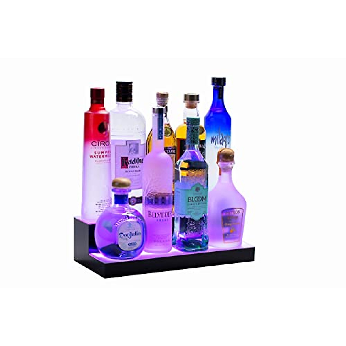 BarSquad LED Lighted Bar Shelf - 16in, 2 Step Illuminated Liquor Bottle Display Shelf with Multicolor Lighting Modes, Wireless Remote