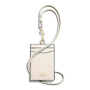 Coach Crossgrain Leather Lanyard Badge ID Holder Chalk F57311