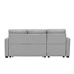 Yoglad Reversible Sectional Sofa Chaise for Living Room, Pull Out Bed Sleeper Couch with Storage, 81 inch Wide L-Shaped Couch with 2 Cup Holder, Gray Linen
