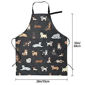 Cute Dog Grooming Apron Waterproof Animals Pet Grooming Apron With 2 Pockets & Adjustable Neck Chef Aprons Bibs For Kitchen Cooking Baking Painting Gardening