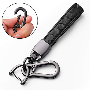 Compatible with Jeep Key Fob Cover with Leather Keychain Soft TPU Protection Key Case for Grand Cherokee Renegade Chrysler 200 300 Dodge RAM Durango Challenger Journey Dart Fiat Smart Key,Black