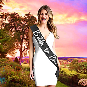 Bachelorette Sash Black - Silver Sparkle Diamond Bride to Be Bridal Grade Satin Sash - Til Death do us Party - Black Sash(SlvDiaB2B)