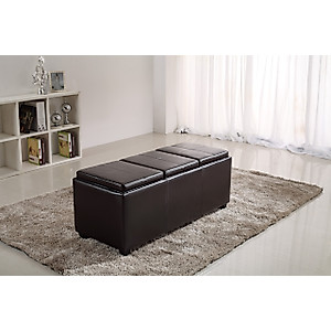 SIMPLIHOME Avalon 42 inch Wide Contemporary Rectangle Storage Ottoman in Tanners Brown Vegan Faux Leather, Assembled, for the Living Room, Entryway and Family Room