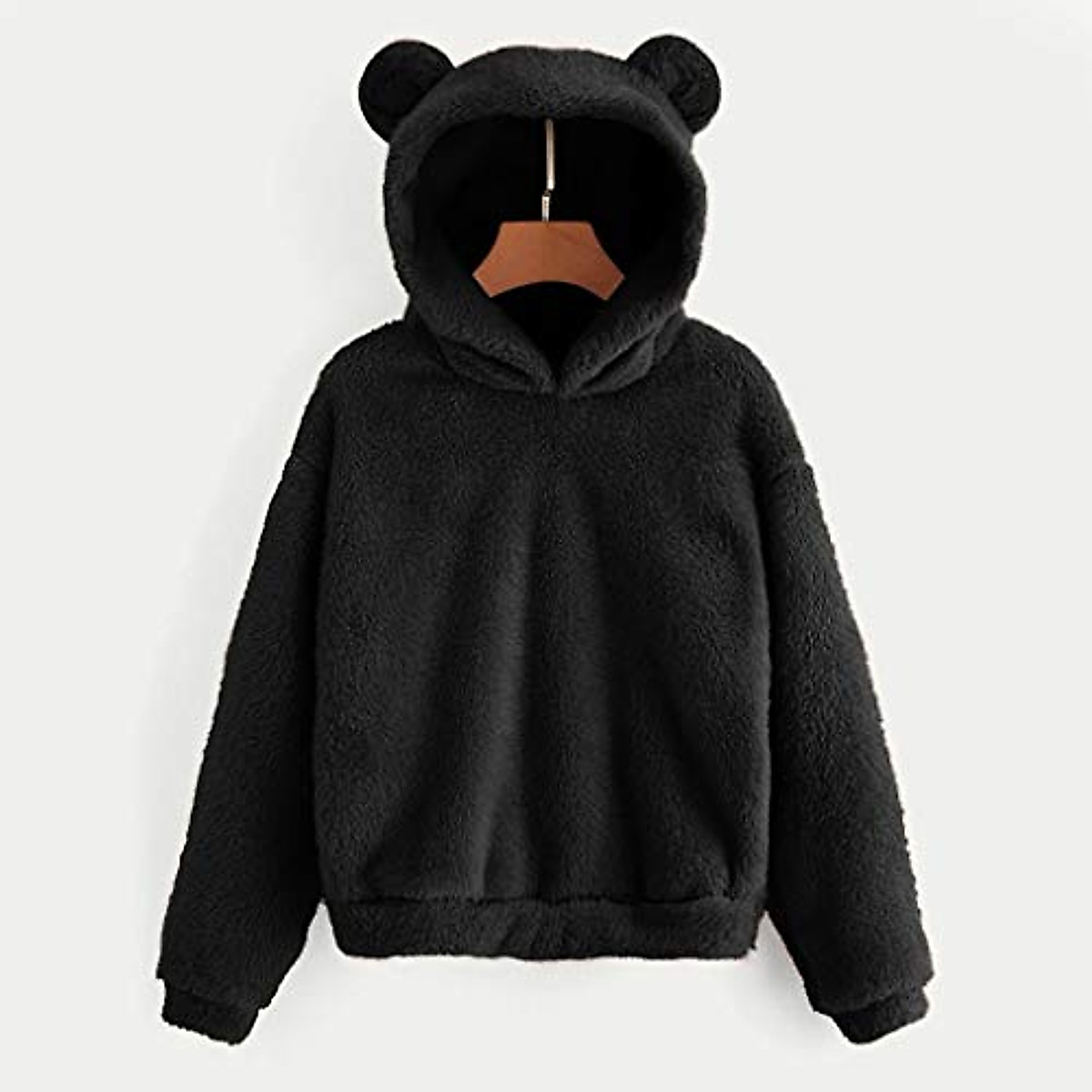 Womens Casual Hooded Sweatshirt Loose Drawstring Pullover Hoodies Long Sleeve Solid Bear Ear Sweatshirt Tops