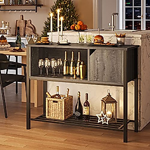 Bestier Coffee Bar with Storage Buffet Cabinet Kitchen Sideboard with Adjustable Shelves Console Table for Kitchen Dinning Room Living Room Hallway Entrance, Gray