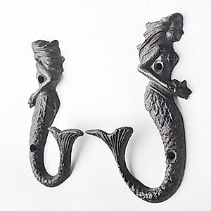 UVKDEENK 2pcs Mermaid Hooks, Wall Mounted Clothes Hooks, Heavy Duty Animal Iron Hooks, Personalized Hooks for Bathroom, Locker, Living Room, Garden, Outdoor, Park, Hallway, Office, Towel, Coat
