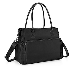 Teamoy Breast Pump Bag, Leather Straps Pump Bag Tote with Laptop Sleeve for Working Moms- Fits Most Brands Breast Pumps and Cooler Bag, Black (PU Handle)
