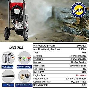 TOOLCY 3/4" Shaft Horizontal Pressure Washer Pump, 2500-3100PSI @ 2.5 GPM, Power Washer Pump for Gas Washer, Fit: K2400HH, GC190 GC160, MSH3125, 308418007 308653057, Honda, Generac, Craftsman,Karcher