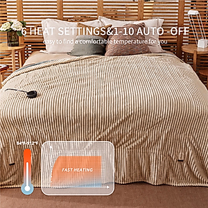 HOMISPRITE Heated Blanket Full Size 72"x84",ETL Certification- 6 Heating Levels Electric Blanket&1-10 Hour Auto Off,Heating Blanket with Dual Controller(Beige)