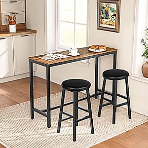 HOOBRO Bar Stools, Bar Chairs Set of 2, 24 Inch PU Upholstered Height Stools, Kitchen Breakfast Stools with Footrest, Easy to Assemble, for Restaurant, Kitchen, Bar Counter, Party Room, Black BB06BY01