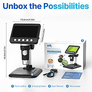 Digital Microscope, 4.3" LCD USB Coin Microscope, 1000X 1080P Error Coin Magnifier with 8 Adjustable LED Lights, PC View, Compatible with Windows for Adults Kids