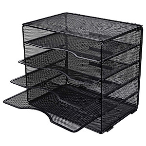 EasyPAG 5 Tier Mesh Desk File Organizer Office File Sorter Desk Trays Classroom Paper Organizer for Letter Legal File Holder Screwless Design,Black