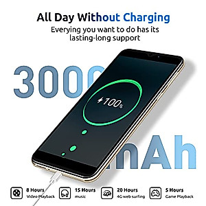 Xgody X60 4G Unlocked Phones, 6'’ QHD Waterdrop Screen Dual Sim Unlocked Cell Phones, Quad-core 2GB+16GB Smartphones, 3000mAh Battery, Face Unlock, AI Camera 5MP+5MP Cheap Android Phone (Gold)