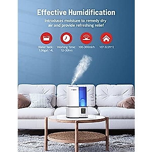 Humidifiers for Bedroom, Upgrade 4L Cool Mist Humidifiers with Humidistat, PARIS RHÔNE Smart Vaporizer humidifier for Home Large Room, LED Display, Quiet Operation, Sleep Mode, 24H Timer, Night Light