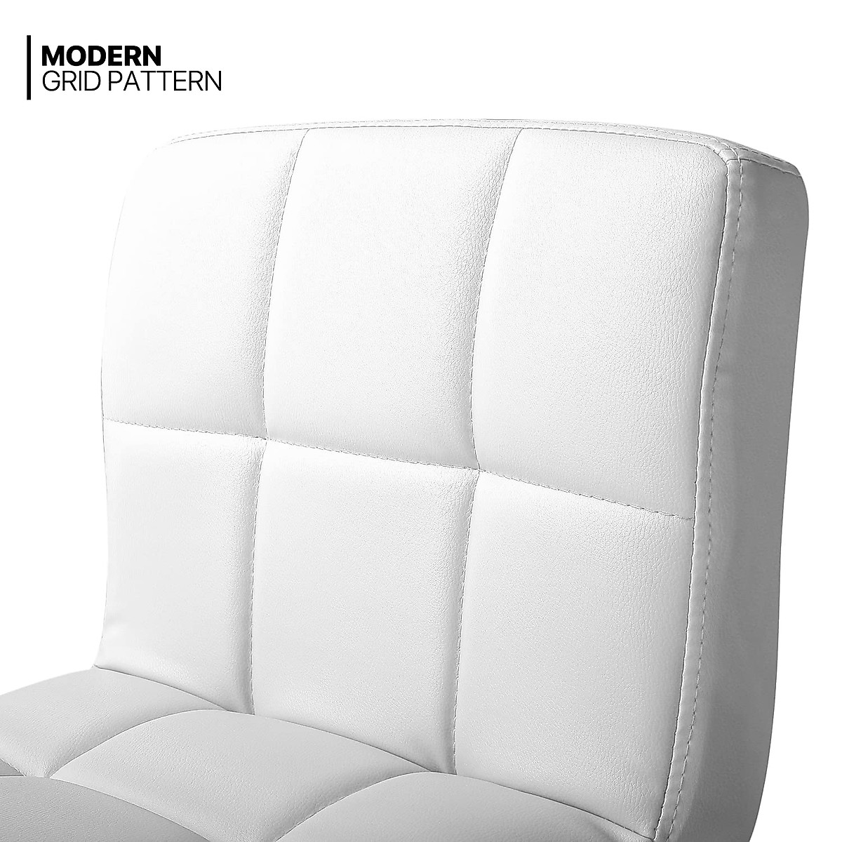 MoNiBloom Barstools Set of 2, Square PU Leather Adjustable Bar Stools with Back, Counter Height Swivel Stool, Barstools for Kitchen Counter, White