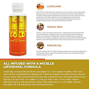 PURALITY HEALTH Curcumin Gold, from Turmeric with Ginger Oil & DHA Omega-3s, Micelle Liposomal Enhanced Absorption, Joint Health, 15 Day Supply