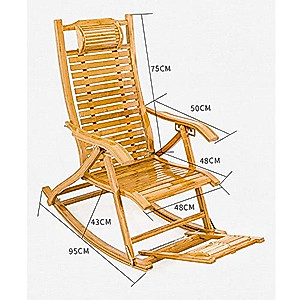 Lounge Chair, Zero Chair,Lounge Chairs,Wooden Folding Rocking Chair Balcony Bamboo Adjustable Back Chair with Headrest and Foot Massage Outdoor Sun Loungers,Support 300kg