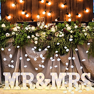 6 Pcs Mr and Mrs LED Sign 12 Pcs Flameless LED Candles 300 Pcs Artificial Rose Petals Neon Mr and Mrs Sign for Wedding Table Heart Romantic Candles Light up Letters for Romantic Night Decor (White)