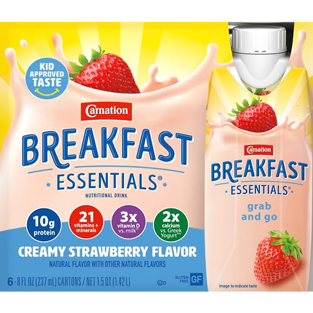 Carnation Breakfast Essentials Ready-to-Drink, Creamy Strawberry, 8 FL OZ Bottle (Pack of 6) (Packaging May Vary)