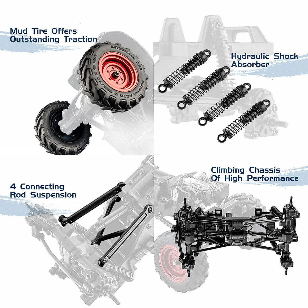 EAZYRC x FMS FCX24 1/24 RC Truck RTR 4X4, 4WD RC Crawler RTR Truck RC Car for Sandland Desert Off-Road for Men with Battery, LED Light,Transmission and USB Charger (red)