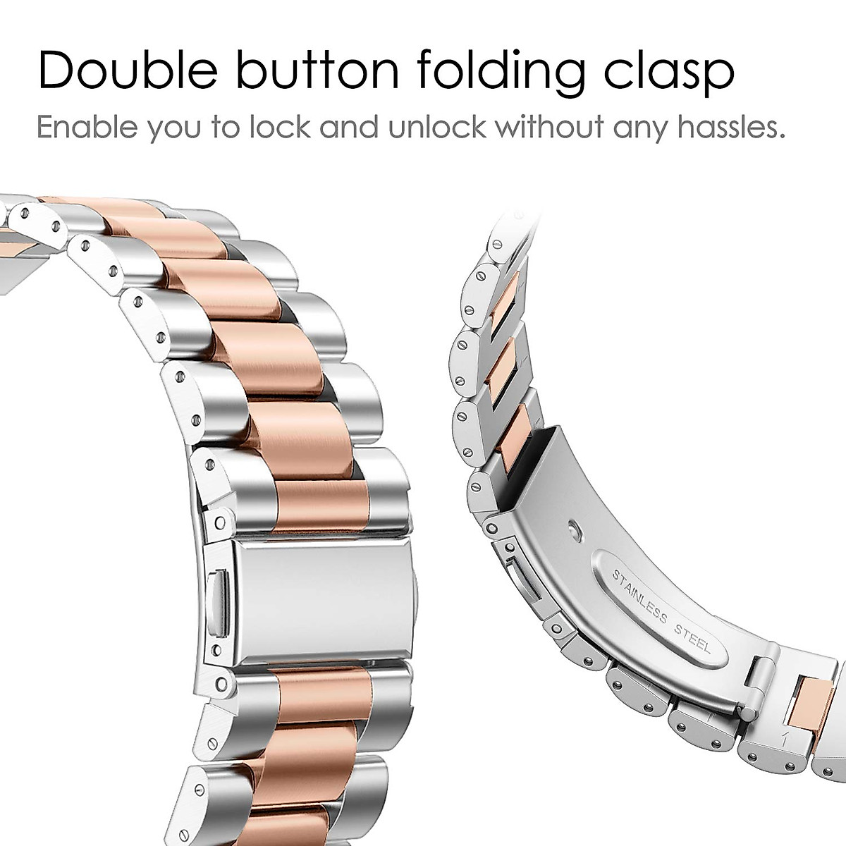 Fintie Bands Compatible with Galaxy Watch Active 40mm, 20mm Solid Stainless Steel Strap Compatible with Galaxy Watch Active 2 40mm & 44mm Smartwatch, Rose Gold, Silver