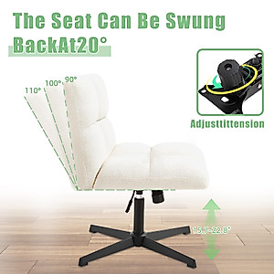 Criss cross chair, Thickened soft cushion,Cross-legged office chair in velvet fabric without arms and without wheels, adjustable tilt, height, make-up, office, home can use crisscross chair.（White）