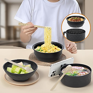 MUUBOOX Ramen Cooker,32oz Ramen Bowl Set,Microwave Ramen Bowl, Microwave Bowl with Lid, Portable Noodle Bowls,for Home Office Dorm Room College gift (Black)