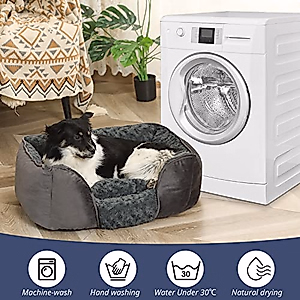 YAEM Dog Beds for Medium Dogs, Swirl Rose Velvet Calming Dog Beds Cat Beds, Anti Anxiety Dog Sofa Bed, Machine Washable Aiti-Slip Pet Beds with Removable Cushion, Dark Greye - M (25"x21"x8")