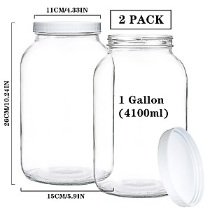 Galssmagic 1 Gallon Glass Jar with Lids,2 Pack Super Wide Mouth Mason Jars 128 oz,Glass Large Mason Jars for Food Storage Container