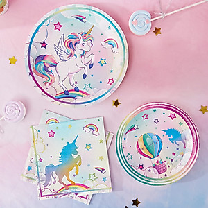 WERNNSAI Unicorn Party Plates and Napkins - Rainbow Unicorn Party Supplies for Girls Disposable Dinner Dessert Plates Napkins Tableware Set Serves 16 Guests 48 PCS
